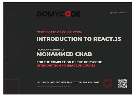 Mohammed Chab On Linkedin Gomycode Certificate Achievement Training Reactnative Reactjs