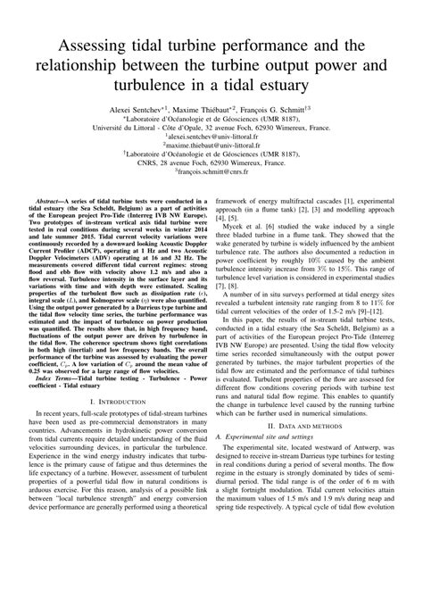 Pdf Assessing Tidal Turbine Performance And The Relationship Between The Turbine Output Power