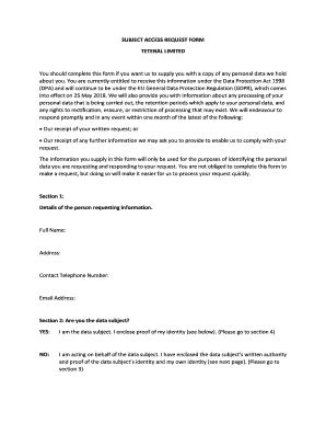 Fillable Online SUBJECT ACCESS REQUEST FORM TETENAL Fax Email Print PdfFiller