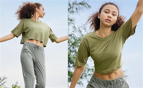 Crz Yoga Womens Pima Cotton Workout Crop Tops Short Sleeve