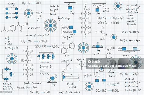 미적분 방정식 대수 유기 화학 화학 반응 화학 원소 물리학 직선형 운동 정적 전자기학 마찰력 에너지 그리드 시트 배경 공학에 대한 스톡 벡터 아트 및 기타 이미지 Istock