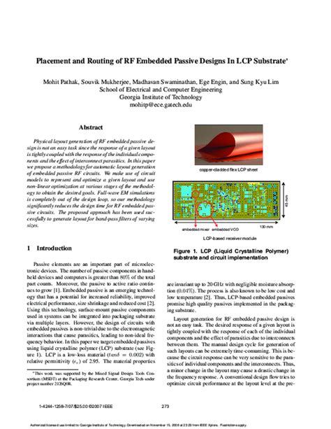 pdf placement and routing of rf embedded passive designs in lcp substrate