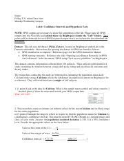 Lab 6 Confidence Intervals And Hypothesis Tests Pdf Name Friday T A Name Class Time Monday