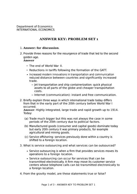 Solutions To Problem Set Page Of ANSWER KEY TO PROBLEM SET Department Of Economics