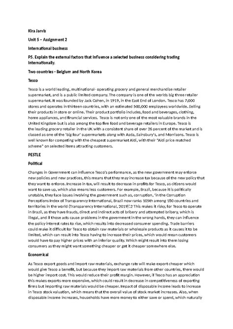 Unit 5 Assignment 2 Kira Jarvis Unit 5 Assignment 2 International Business P5 Explain The