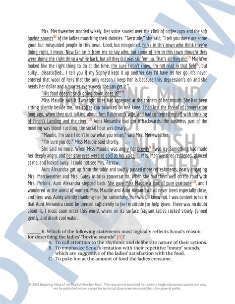 To Kill A Mockingbird Chapter 24 Close Reading Analysis Worksheet