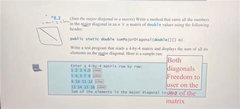 solved sum the major diagonal in a matrix write a method