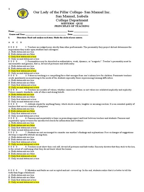 Principles Midterm Quiz Pdf Learning Teachers