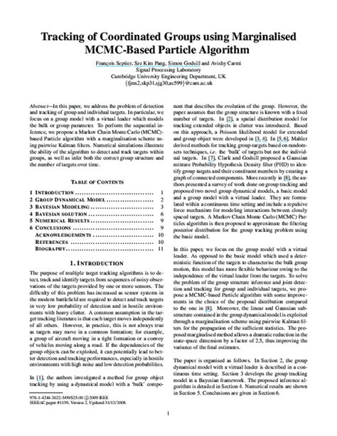 pdf tracking of coordinated groups using marginalised mcmc based particle algorithm sze pang