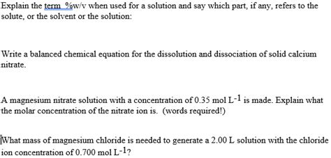 Solved Explain The Term W V When Used For A Solution And Chegg Com