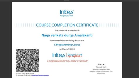 Amalakanti Naga Venkata Durga On Linkedin Cprogramming Infosysspringboard Continuouslearning