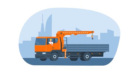 운전자가있는 크레인이있는 트럭은 추상적 인 도시 경관의 배경에서 타고 걸이 장비에 대한 스톡 벡터 아트 및 기타 이미지 걸이 장비 견인 교통수단 Istock