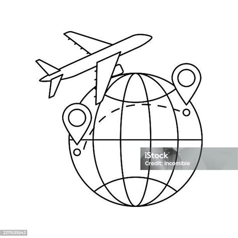 지구본 아이콘이 있는 비행기입니다 항공 여행 및 관광 품목 거리가 먼에 대한 스톡 벡터 아트 및 기타 이미지 거리가 먼 거리표식 공중 뷰 Istock