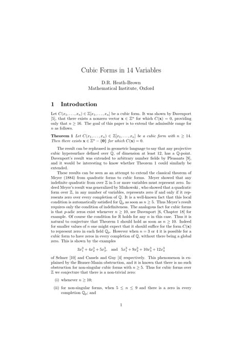 Pdf Cubic Forms In 14 Variables
