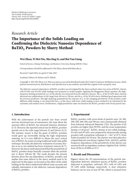 Pdf The Importance Of The Solids Loading On Confirming The Dielectric Nanosize Dependence Of