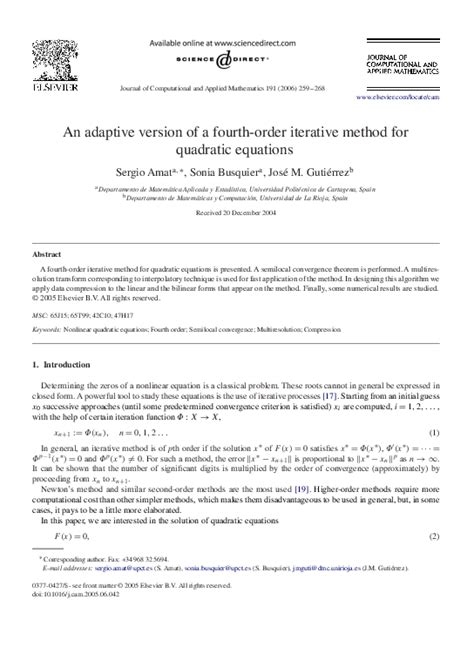 Pdf An Adaptive Version Of A Fourth Order Iterative Method For Quadratic Equations Jose