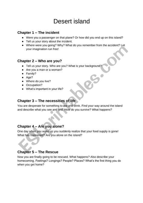 A Desert Island Esl Worksheet By Oneesan