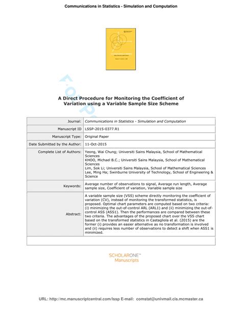Pdf A Direct Procedure For Monitoring The Coefficient Of Variation Using A Variable Sample