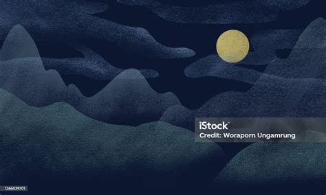밤에 산의 전망의 디지털 페인트 동아시아 스타일 일러스트레이션 여행 광고 배너 전단지 카드 엽서 디자인 0명에 대한 스톡 벡터 아트 및 기타 이미지 Istock