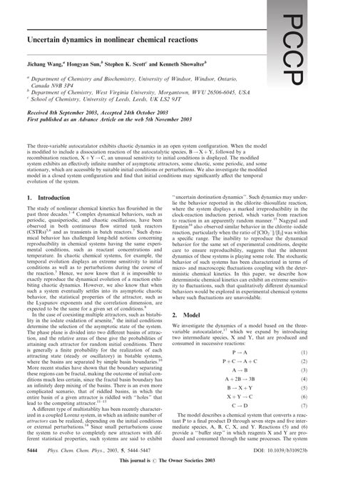 Pdf Uncertain Dynamics In Nonlinear Chemical Reactions