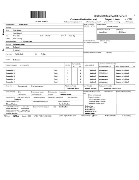 USPS Customs Declaration Form Template CYBRA