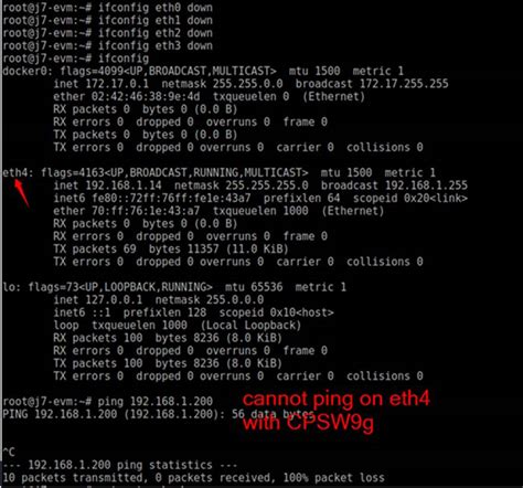 Tda4vm Tda4vm Cpsw9g Native Ethernet Mode Ping On Eth4 But No Packets