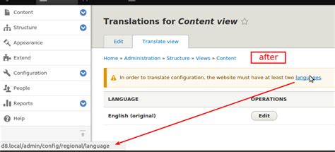 Notify Users When Landing On Config Translation Page With Only One Language Listed [ 2139185