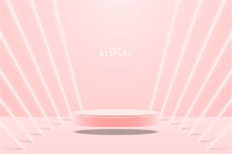 추상적인 분홍색 3d 실린더 연단 받침대는 스튜디오 룸에서 빛나는 네온 튜브 소품과 함께 공중에 떠 있는 사실적인 모습입니다 쇼