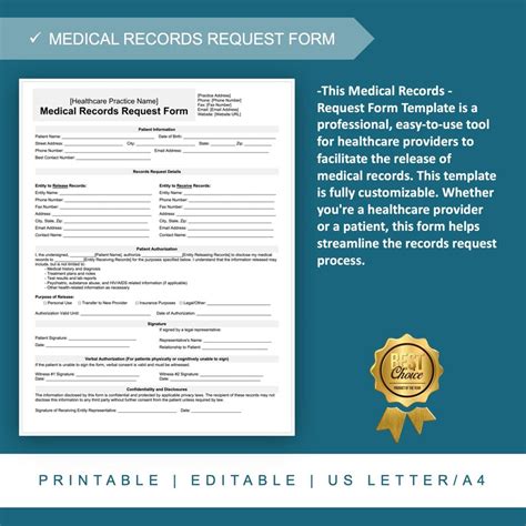 Medical Records Request Form Template Printable Healthcare Medical Records Release Form