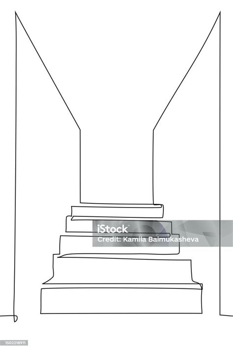 두 벽 사이의 빈 계단 아래에서 위로 계단보기하나의 선 그리기 길의 개념 등반 정상 정복 경력 성장 0명에 대한 스톡 벡터 아트 및 기타 이미지 Istock