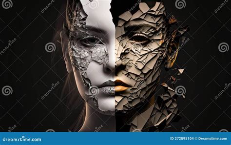 Divided Female Face For Fragmentation Face Half Bipolar Disorder