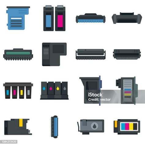카트리지 아이콘이 플랫 벡터를 격리하도록 설정합니다 프린터 토너에 대한 스톡 벡터 아트 및 기타 이미지 프린터 토너 잉크젯 카트리지 필기용 잉크 Istock