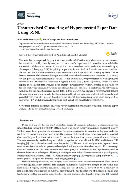 pdf unsupervised clustering of hyperspectral paper data using t sne