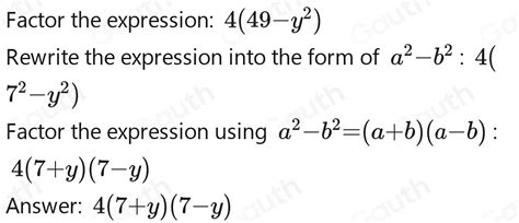 Solved Factorise Completely Faktorkan Selengkapnya 196 4y 2 [math]