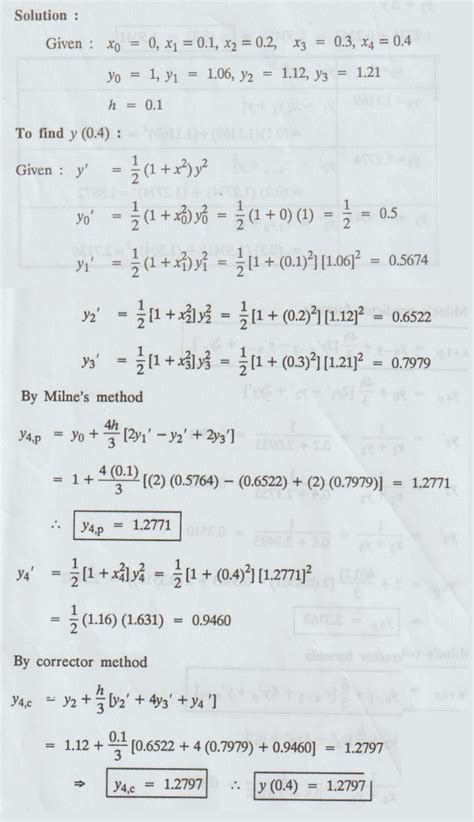 Milnes Predictor And Corrector Methods For Solving First Order Equations Solved Example Problems