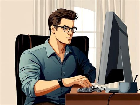 premium vector vector man working on computer at home isolated