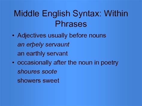 Middle English Syntax And Vocabulary Middle English