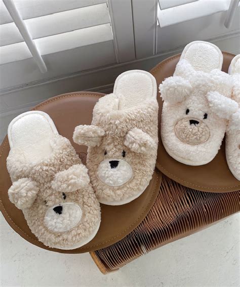 뽀글 부들 곰돌이 강아지 겨울 털 실내화 슬리퍼 2color