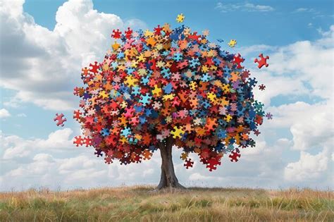 Colorful Puzzle Tree A Symbol Of Unity And Connection Premium Ai