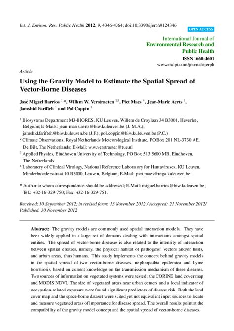 Pdf Using The Gravity Model To Estimate The Spatial Spread Of Vector Borne Diseases Jose