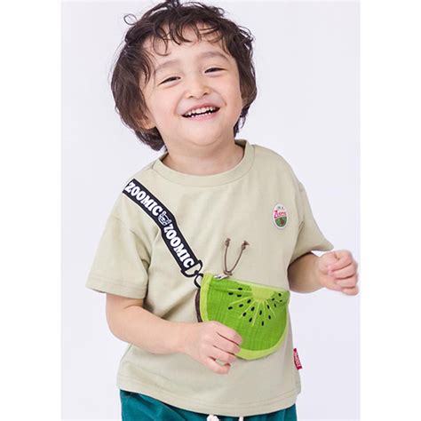 日本 ZOOLAND 夏日水果口袋純棉短袖上衣 奇異果 淺軍綠媽咪愛