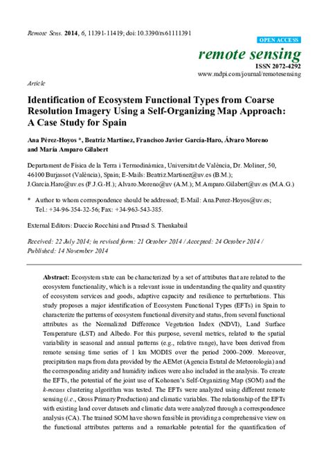 Pdf Identification Of Ecosystem Functional Types From Coarse Resolution Imagery Using A Self