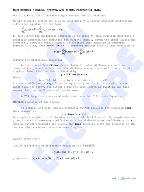 Activity In Difference Equation Pdf Recurrence Relation Equations