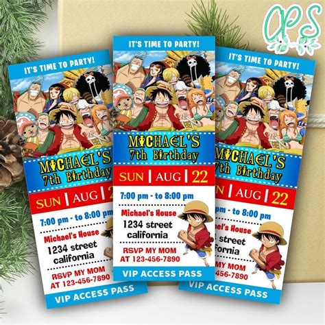One Piece Ticket Invitation Customizable Template Custompartyshirts