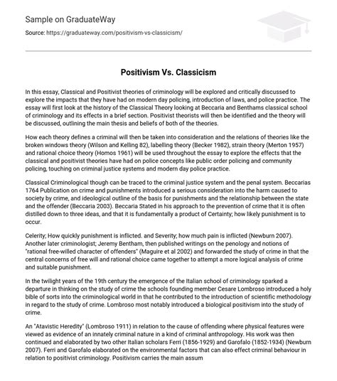 ⇉positivism Vs Classicism Essay Example Graduateway