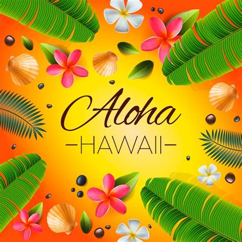 Aloha Hawaii Background Tropical Plants Leaves And Flowers Hawaiian