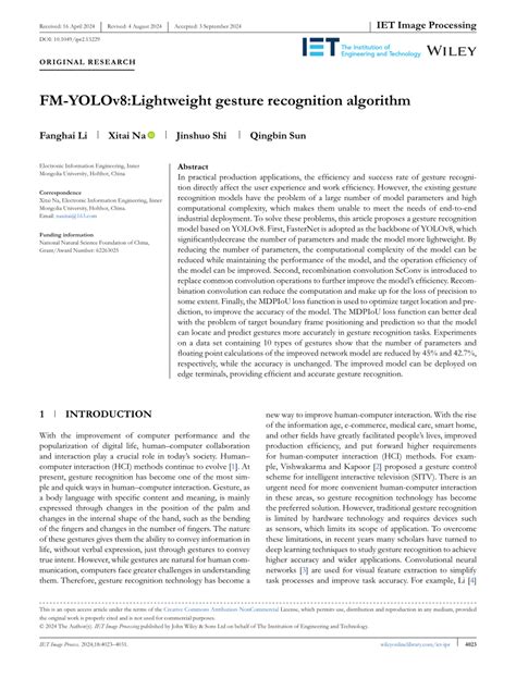 Pdf Fm‐yolov8lightweight Gesture Recognition Algorithm