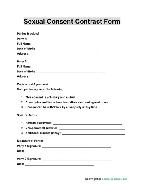 Fillable Online Sexual Consent Contract Form Fax Email Print Pdffiller