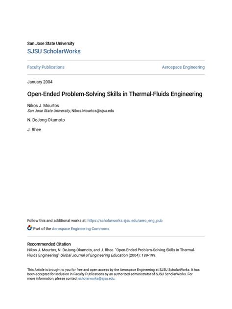 Open Ended Problem Solving Skills In Thermal Fluids Engineering Pdf Fluid Dynamics Lift