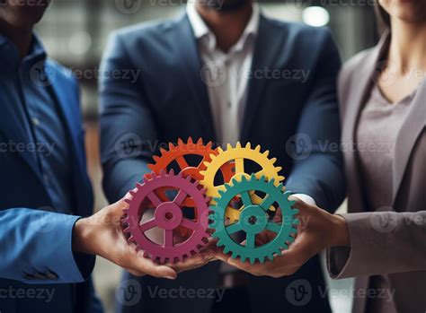 Ai Generated Business Team Connect Pieces Of Gears As Teamwork And Partner Generative Ai